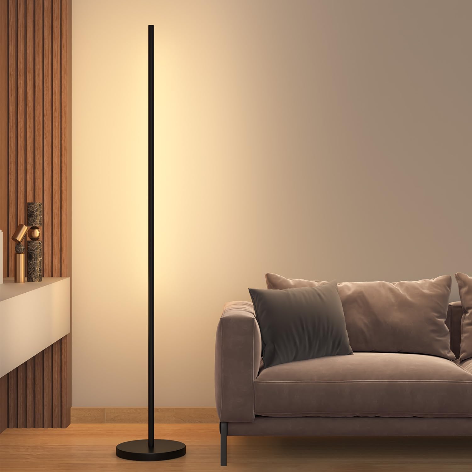 360° Rotating LED Corner Floor Lamp Dimmable 1800LM with Remote Control ...