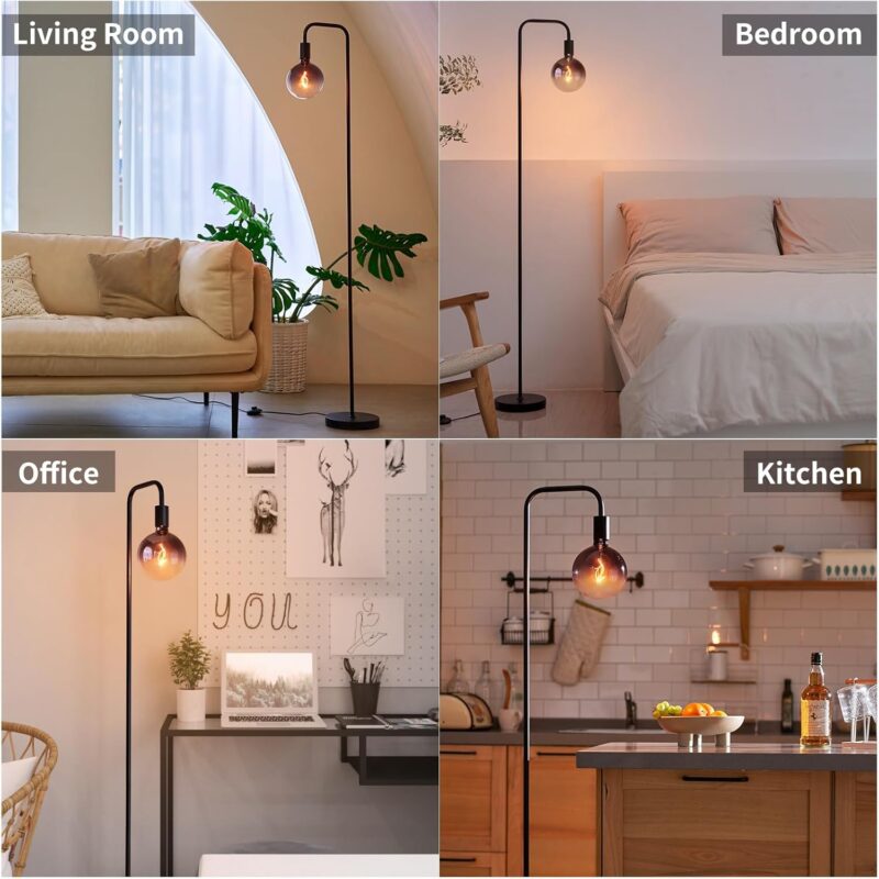 Minimalist Industrial Floor Lamp with Warm LED Globe – Black Clear ...